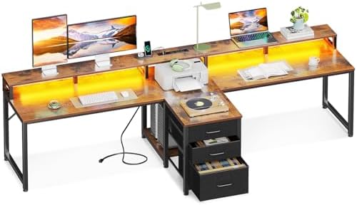 Amazon.com: Natwind Two Person Desk with Storage Shelves, Double Desk ...