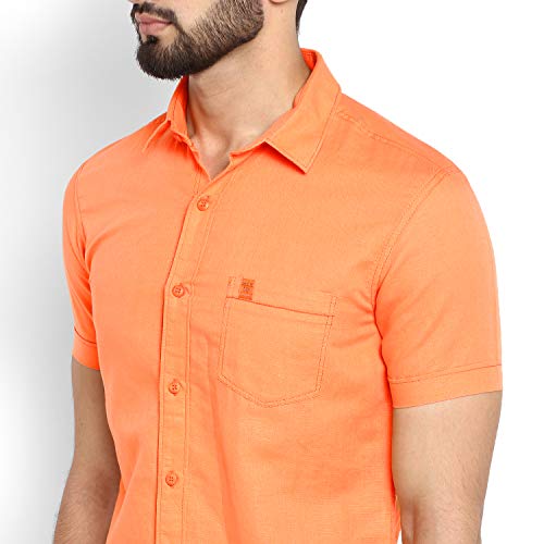 Buy MUFTI Solid Orange Half Sleeve Slim Fit Cotton Linen Shirt at Amazon.in