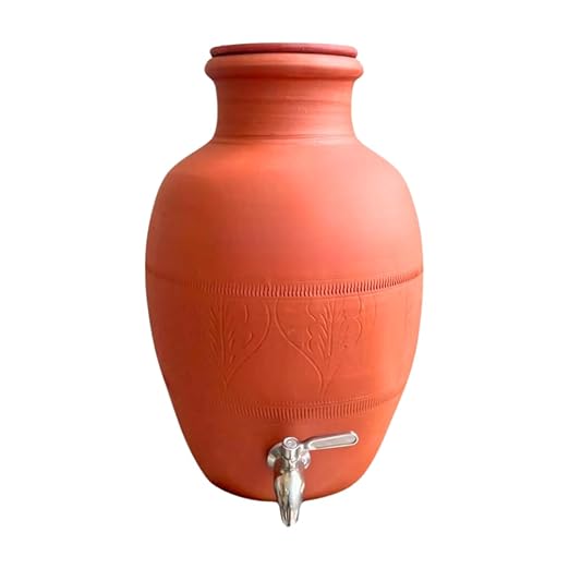 Mittify Handmade Terracotta Clay Water Pot 8L with Lid & Metal Tap ...