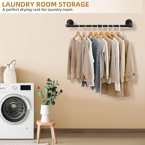 Yawinhe Industrial Pipe Clothes Rack,97cm High Heavy-Duty Wall Mounted ...