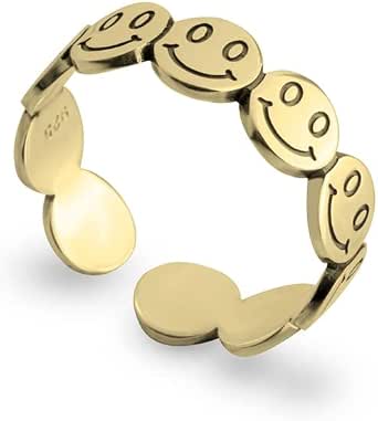 Amazon.com: MJG Personalized Smile Emoji Ring, 925 Sterling Silver ...
