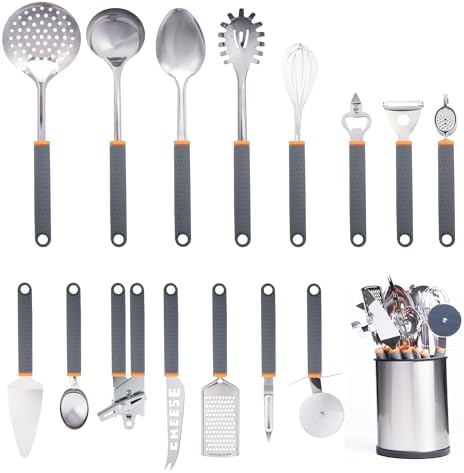 Amazon.com: 304 Stainlss Steel Matte Kitchen Utensils Set, 11 Pcs Long ...