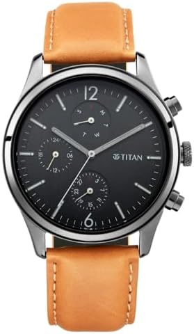 Titan Octane Hyper Lume Black Dial Quartz Multifunction Leather Strap ...