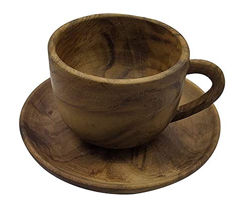 Buy CLVJ™ Handmade Sheesham Wooden Tea Cup or Soup with Plate for ...