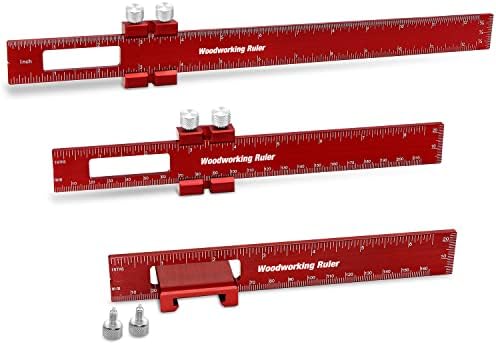 Woodworking Precision Ruler Set - 3Pcs Metal Slide Rule With Inch and ...