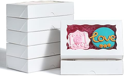 SLShePack 20pcs 6"x6"x2½" White Bakery Boxes with Window Cookie Boxes Small Cake Boxes Macaron ...