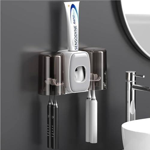 Amazon.com: Toothbrush Holder Wall Mounted with Cover for Bathroom, 2 ...