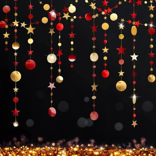 Amazon.com: Red and Gold Glitter Paper Garland Circle Dot Party Banner ...