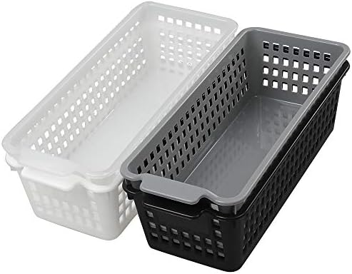 Annkky 4-pack Plastic Storage Baskets, Slim Storage Baskets with Handle ...