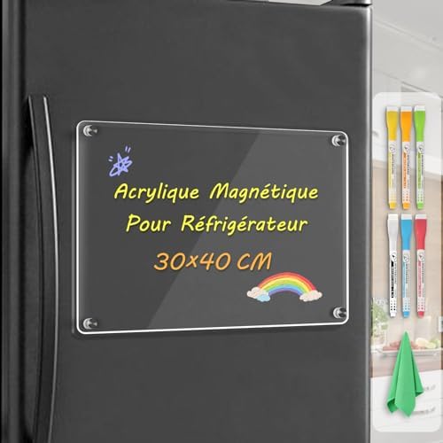 QUEENLINK Le Tableau Magnetique Transparent Frigo 30 cm x 40 cm, Le ...