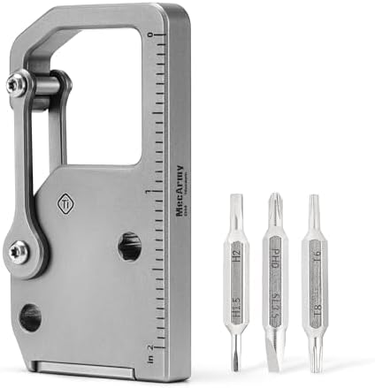 MecArmy EH4 Titanium 4-In-1 Multitool Pocket Screwdriver with 3 Double-ended Bits Carabiner ...