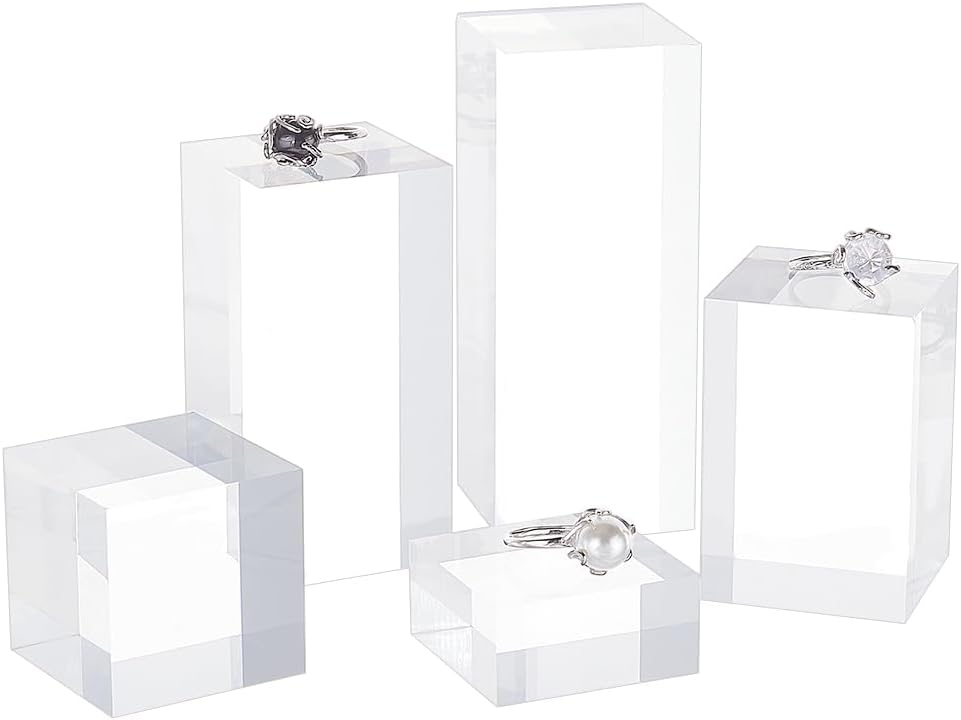 BTSKY 4 PCS Cube Acrylic Display Stands - Clear Solid Square Display ...