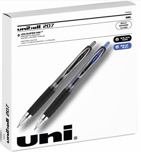 Uniball Signo 207 Retractable Black and Blue Gel Pens - 1.0 mm - Bold ...