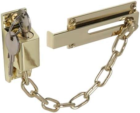 XFORT Polished Brass Locking Door Chain, Front Door Security Chain with ...