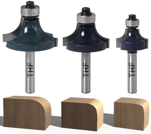 TXHF 3pcs 1/4" Shank Round Over Router Bits Cutter with Ball Bearing ...