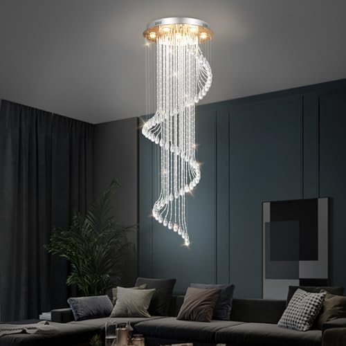 Wansi Shine 5-Light Spiral Crystal Stair Chandelier, 59" H Modern ...