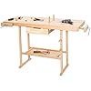 tectake® Wooden Workbench with Spacious Worktop, Drawer & Built-in ...