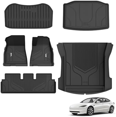 3W Floor Mats & Cargo Liner For Tesla Model 3 2021 2022 2023, TPE Dog ...