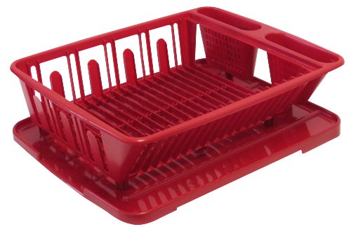 United Solutions Two Piece Dish Rack and Drain Board Set in Red-2 Piece ...