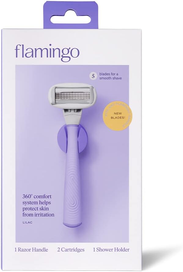 Flamingo Women's 5 Blade Razor: Lilac Razor Handle with Shower Holder ...