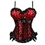 Kelvry Womens Waist Cincher Lace up Boned Basque Corset Shapewear Red ...