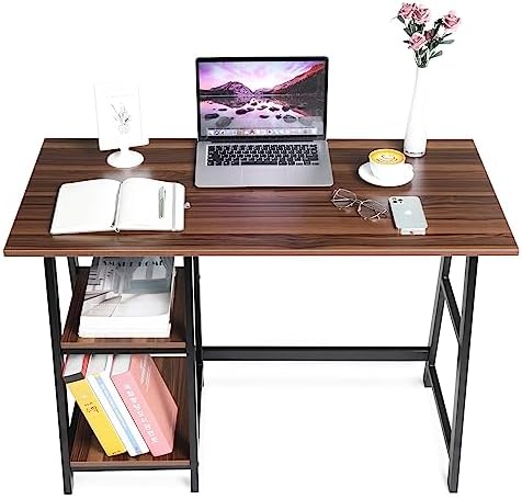 Oak & Tea Computer Desk, Small Home Office Table with Shelves, 110 x 55 ...