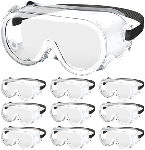 PRITOK Safety Goggles for Work: 10-Pack Anti-Fog Protective Glasses ...