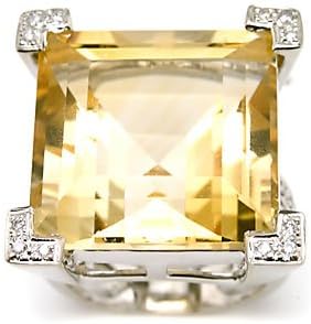 Amazon.com: 14k White Gold Square Citrine With Diamond Corners And ...
