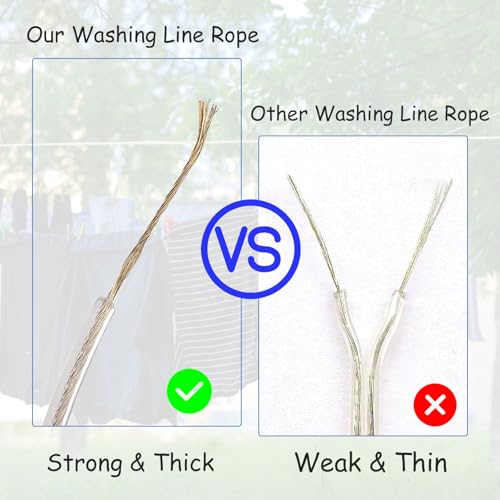Washing Line Rope with 20M Outdoor Clothes Line,Heavy Duty Steel Core ...