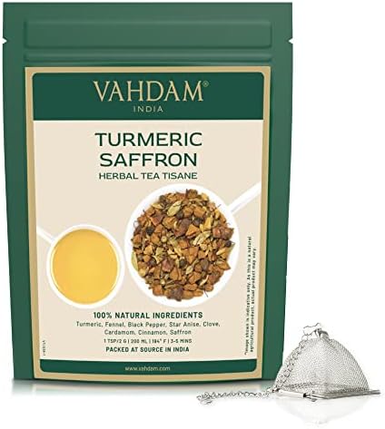 Amazon.com : VAHDAM, Turmeric Saffron Herbal Tea Tisane(100g) + Pyramid ...