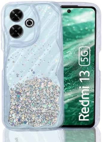 KC Back Cover for Redmi 13 5G - Curly Wave Dry Fixed Non Moving Glitter ...