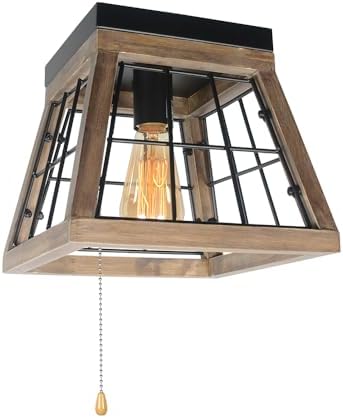 Baiwaiz Farmhouse Wood Flush Mount Light with Pull String, 1-Light ...