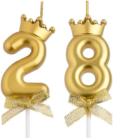 Amazon.com: AOOLADA 28th 82nd Birthday Candles, Gold 82 28 Year Old ...