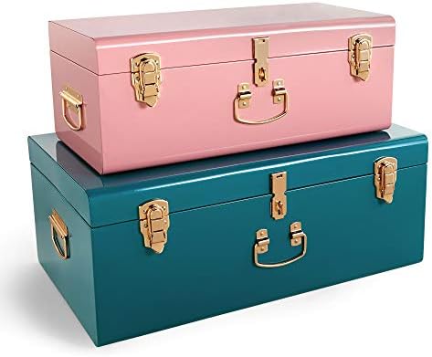 Beautify Storage Trunks, Set of 2 Pink Velvet Finish Storage Chests w ...