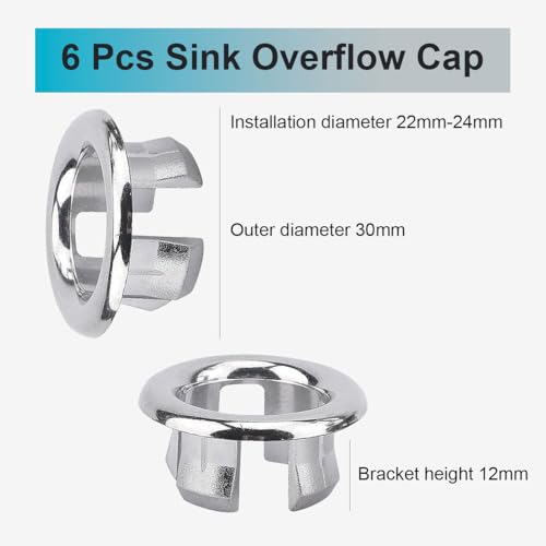 6 Pcs Sink Overflow Cap – Metal Sink Overflow Ring for Bathroom Kitchen ...