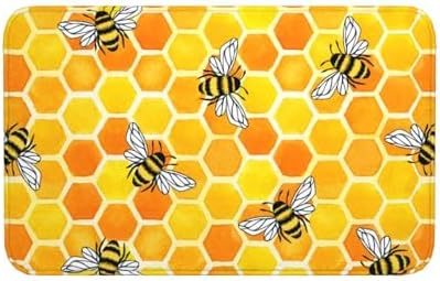 Cute Bees and Yellow Honeycomb Bath Mat Non-Slip Soft Microfiber ...