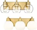 METWET Bathroom Light Fixtures, 3-Light Brushed Gold Vanity Light, Modern Wall Sconces with Milk ...