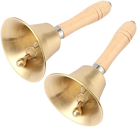 KOHAND 2 Pcs Brass Hand Bells, 15x 8cm Call Bell Hand with Wooden ...