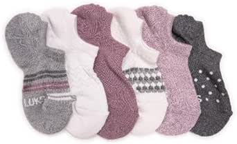 Amazon.com: MUK LUKS Women's 6 Pack No Show Socks, Grey/Purple, OS ...