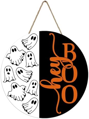 Amazon.com : Ohiyoo Halloween Hey Boo Ghost Sign for Front Door Decor ...
