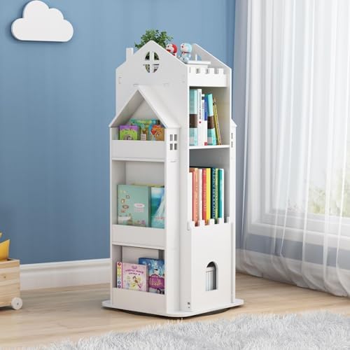 petour 3-Tier Rotary Bookshelf Childrens Bookcases 360° Rotating ...
