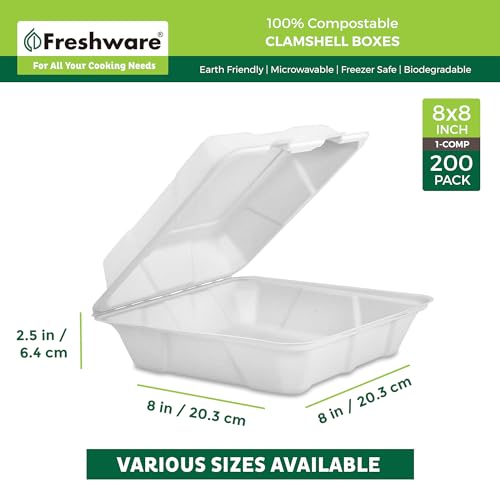 Snapklik.com : Freshware Compostable Clamshell Food Containers 8x8" 200 ...