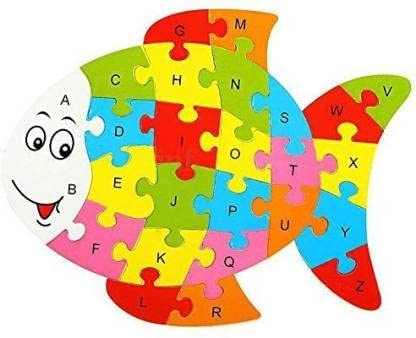 Neotea Wooden Shaped Colored Fish Puzzle for Kids Learn Letters and ...