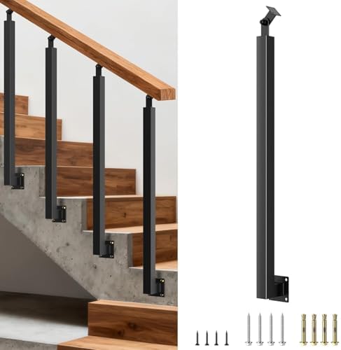 Side Mount Stair Railing Post, 35.4 Inch Black Metal Baluster Spindles ...
