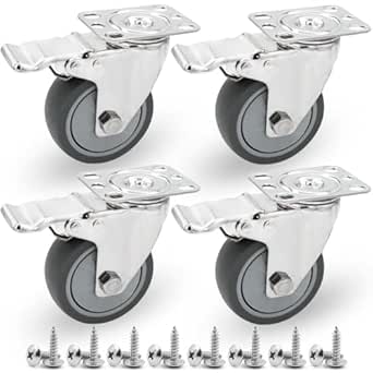 NERILEE Stainless Steel 3 Inch Caster Wheels with Brake – Heavy Duty ...