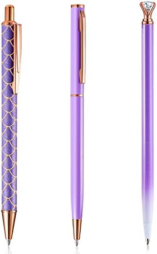 3 Pcs Purple Pens Bling Diamond Metal Ballpoint Pens Fancy Glitter Pen ...