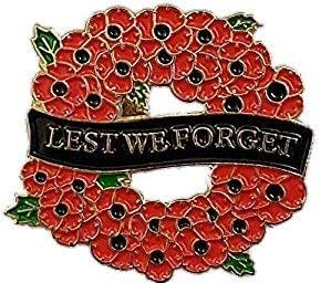 Amazon.com: Poppy Wreath Lest We Forget Lapel Pin Badge : Clothing ...