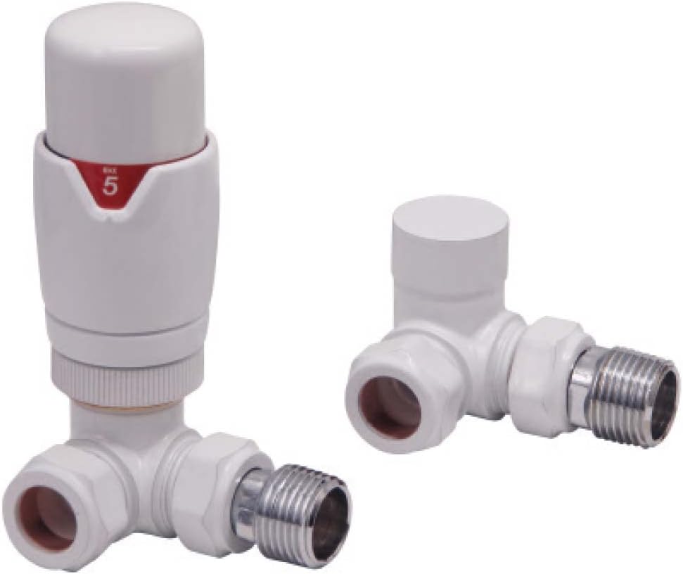 Designer Corner TRV Thermostatic Towel Rail Radiator Valves 15mm White ...