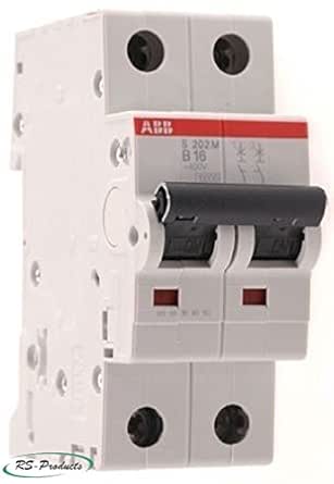 ABB S202M-C6 Miniature Circuit Breaker, 2 Pole, Type C, 10/15kA Breaking Capacity, 6 Amp Current ...