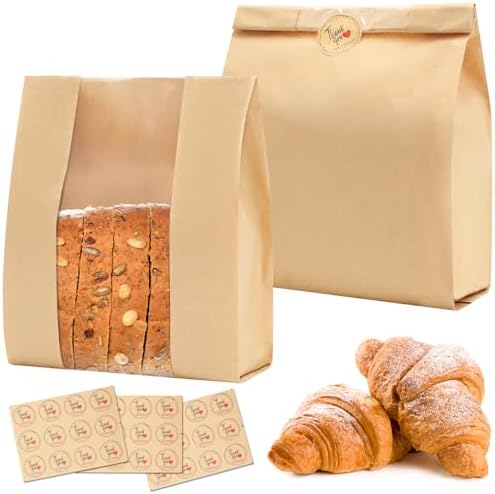Amazon.com: 100 Pack Paper Bread Bags Large Kraft Paper Bread Loaf Bag ...
